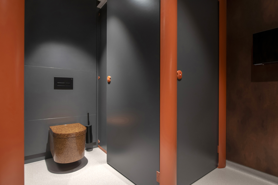 Material Source Studio Glasgow x Concept Cubicle Systems: A deep, dappled washroom scheme with ...